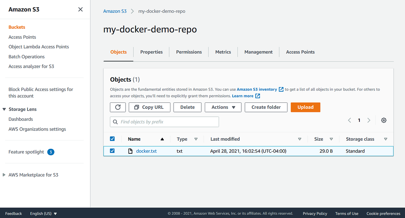 Build Nginx Image, Publishing it and Storing data in a Remote Repo AWS S3 bucket using Docker ...