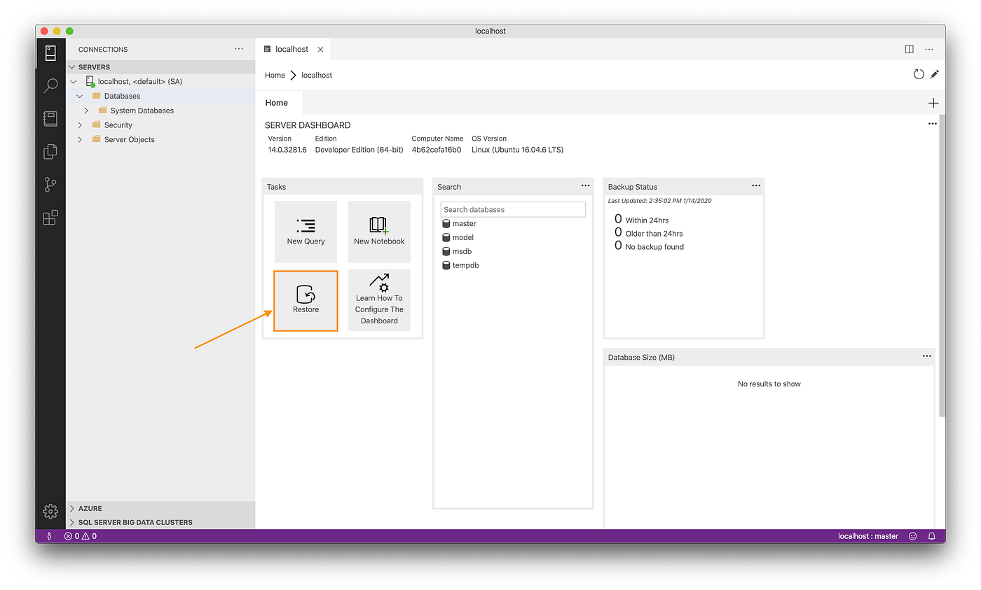 How to Restore SQL Server Backup (.bak file) Using Azure Data Studio On MacOS | by Jittima Suwan ...