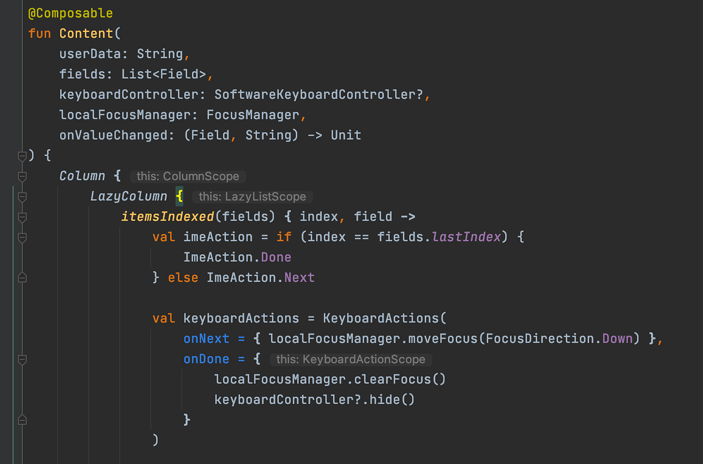 Building a form with switching keyboard focus and IME actions in ...
