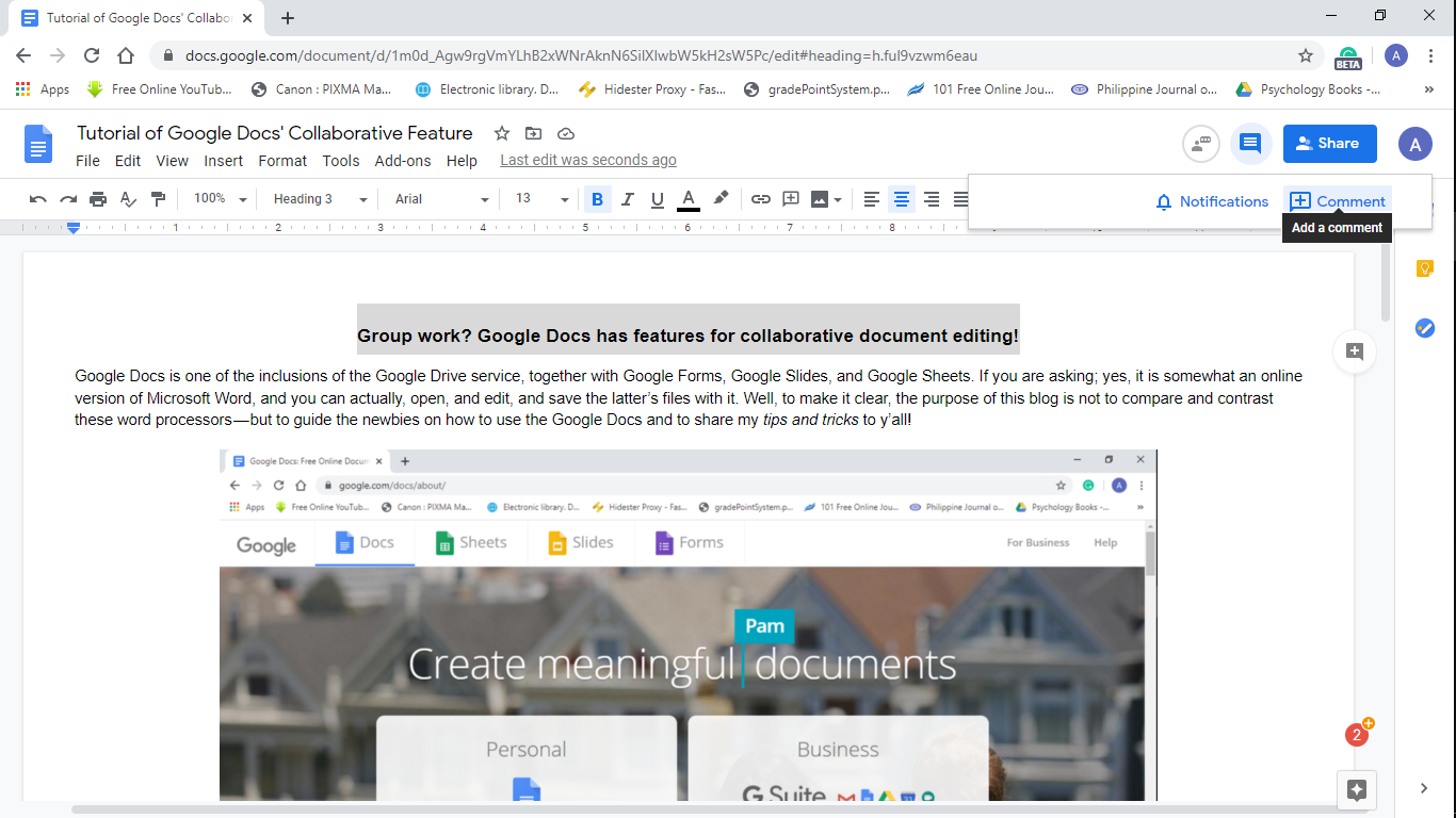 Group work? Google Docs has features for collaborative document editing ...