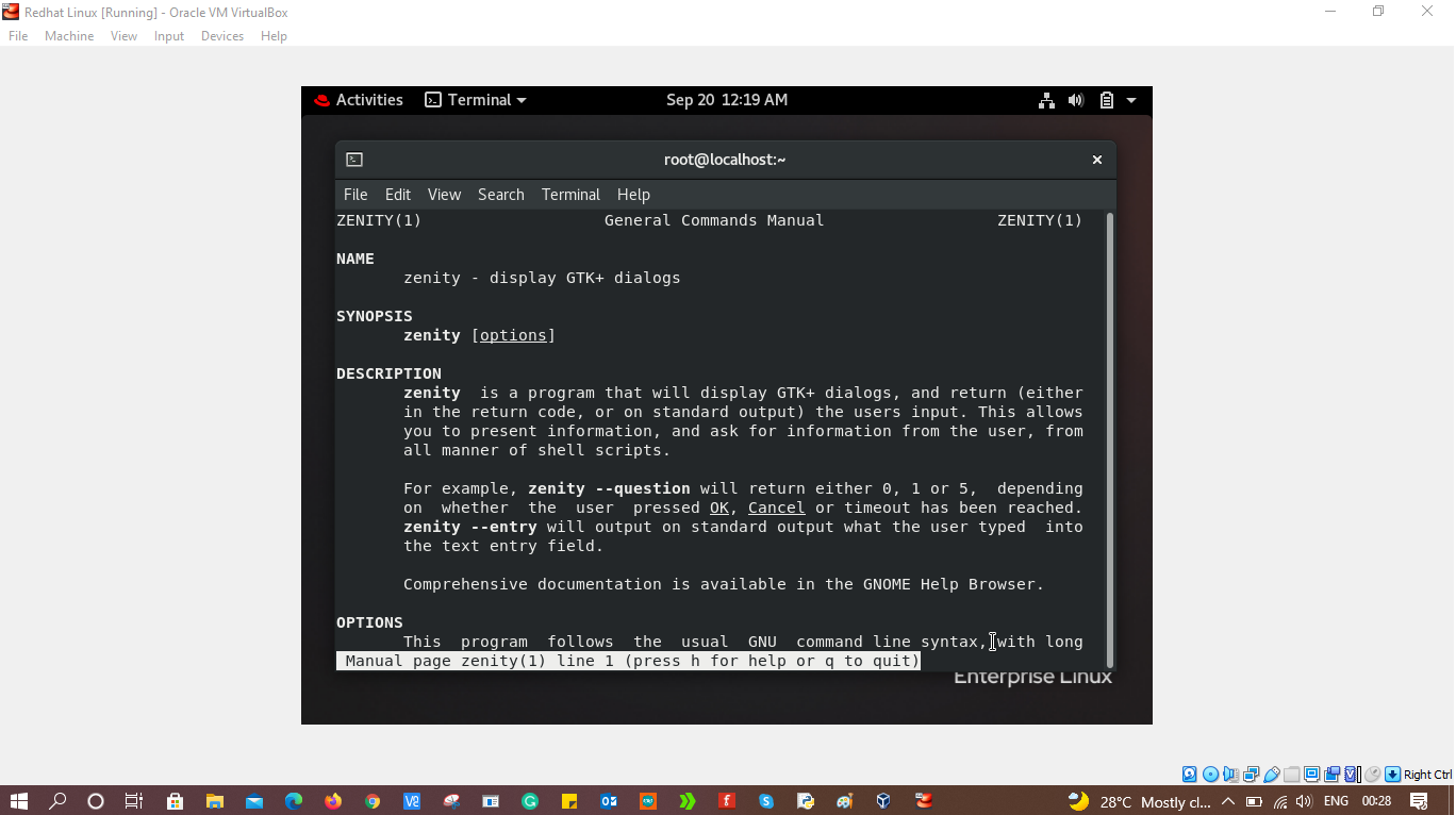 Experiment with Zenity and explain various options for zenity and try to combine it with ...