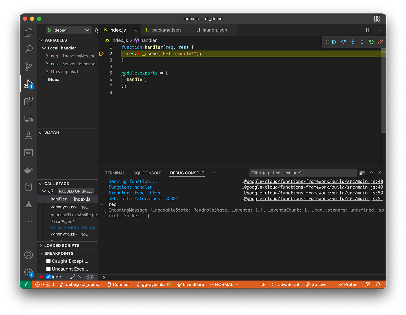 Debugging NodeJS Google Cloud Functions Locally with Functions ... Debugging NodeJS Google Cloud Functions Locally with Functions ...