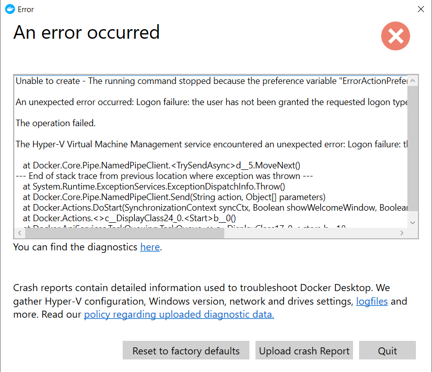 How to resolve Docker “not been granted logon” failure (0x80070569) | by Kobe | Medium