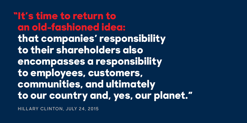 Moving beyond quarterly capitalism | by Hillary Clinton | Hillary for ...