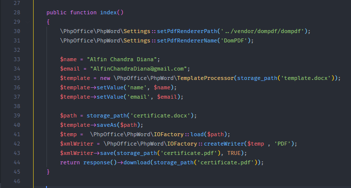 Catatan Laravel :: Pass dynamic values when export to docx using PHPWord | by Alfin Chandra | Medium