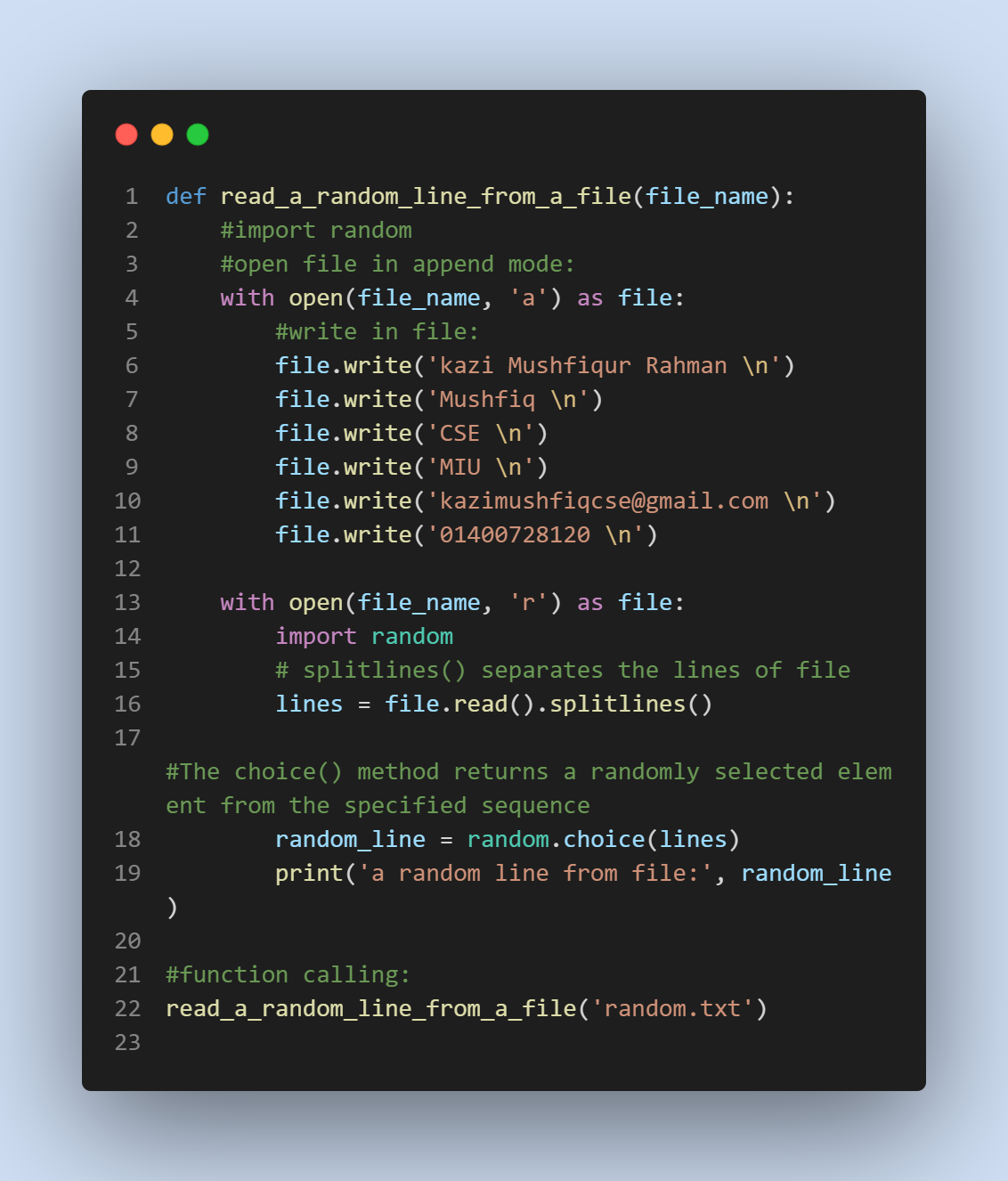 Python File Exercise. # Write in file and read from it. def… | by Kazi ...