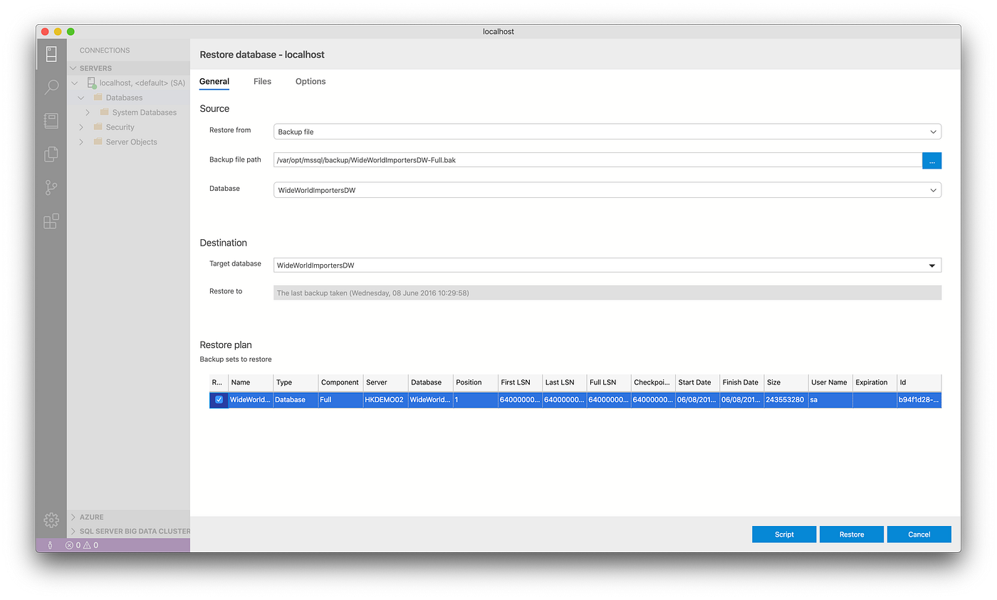 How to Restore SQL Server Backup (.bak file) Using Azure Data Studio On MacOS | by Jittima Suwan ...