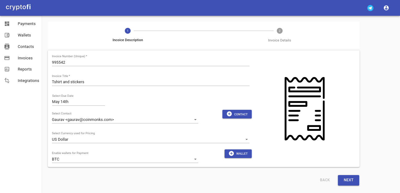 Create a Bitcoin Invoice in 3 simple steps — CryptoFi