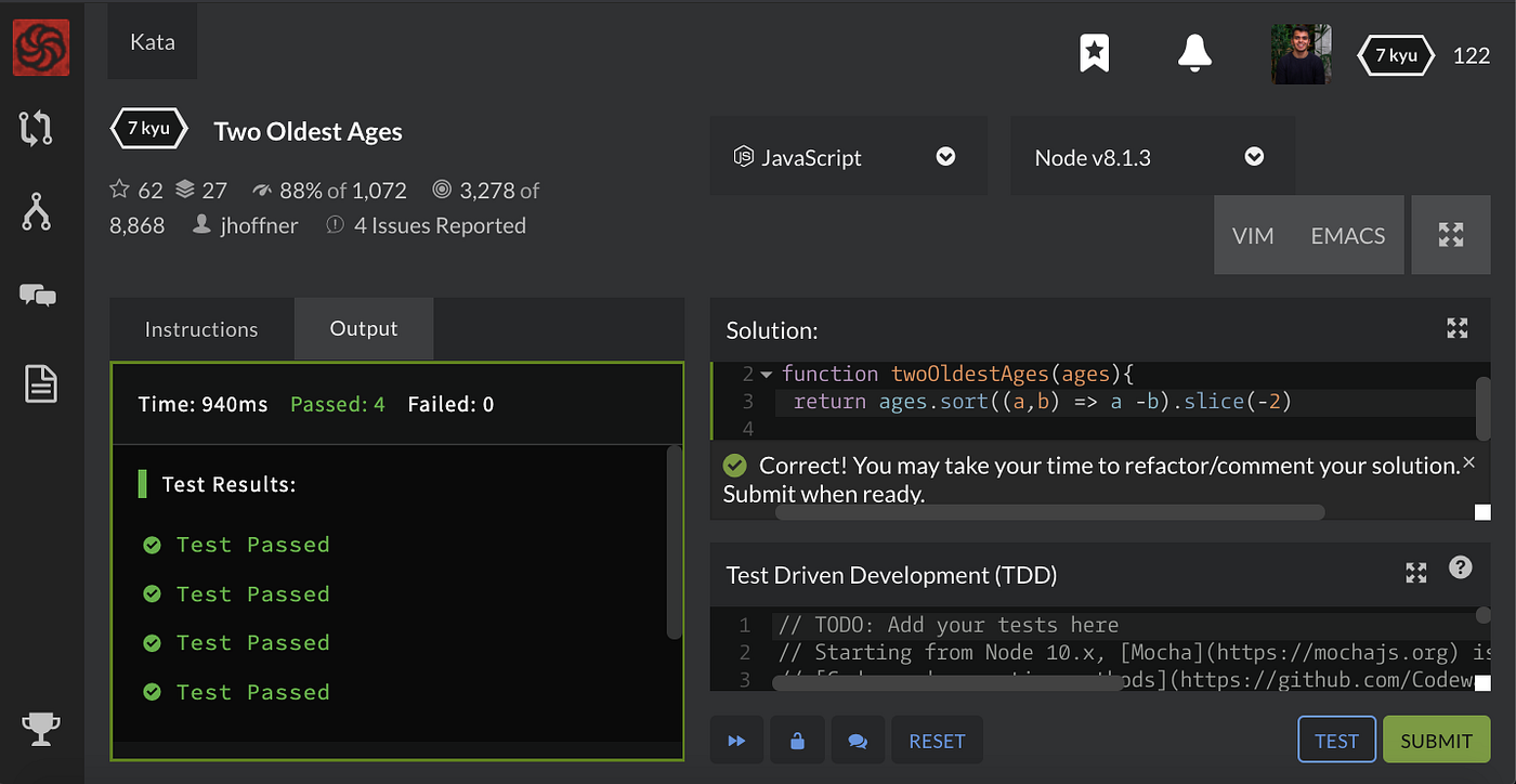 CodeWars: Two Oldest Ages. Kata Level:7kyu | by Priyesh | Problem Solving with CodeWars | Medium