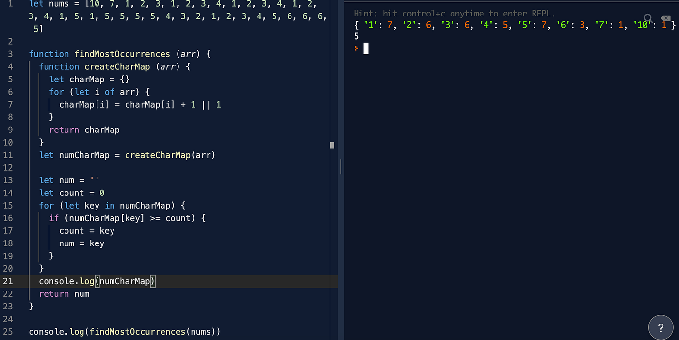 Find Most Occurrences Algorithm In Javascript And Ruby By Nicholas Stano Medium