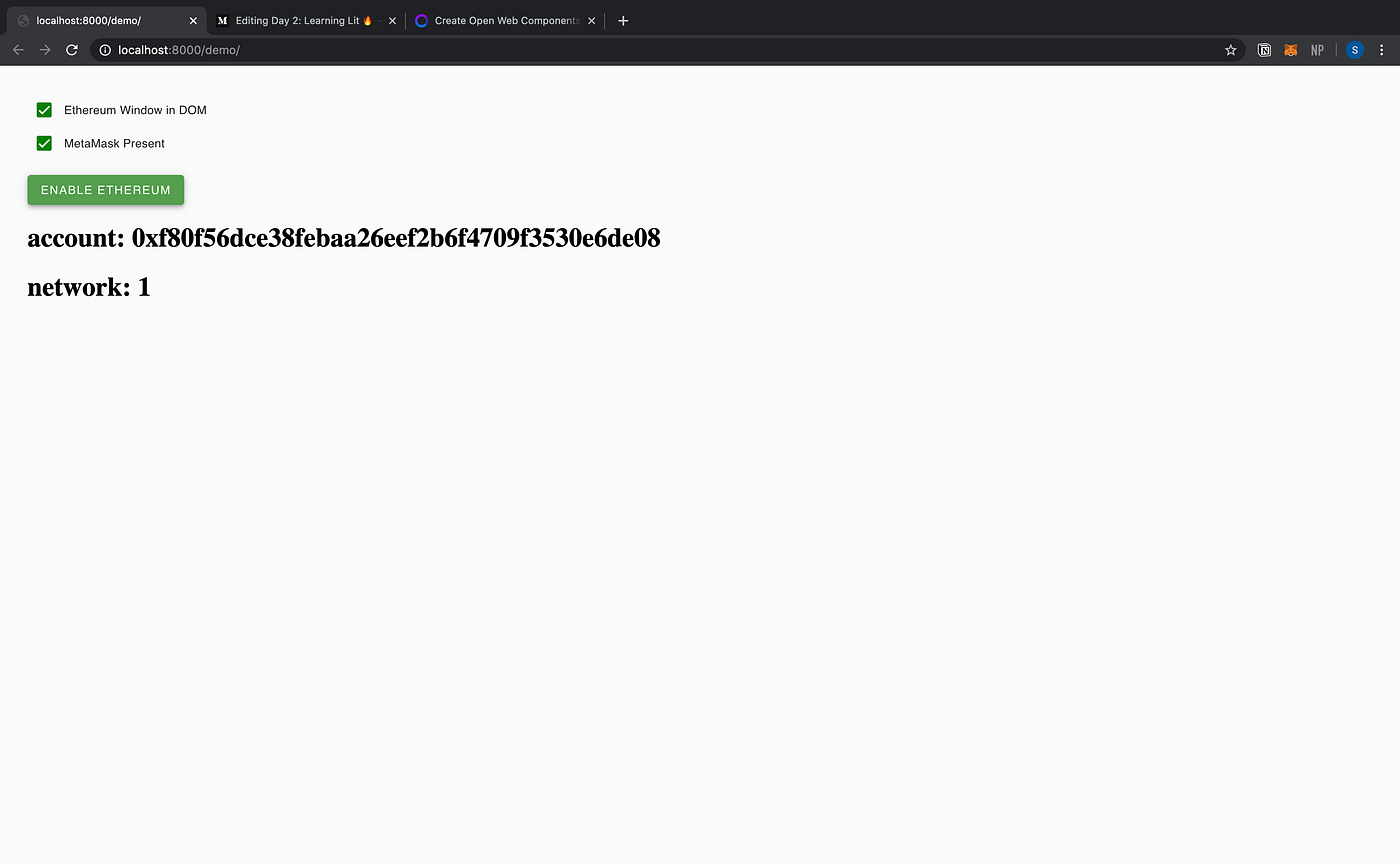 Lit Day 2: MetaMask Component. First medium article. Second day… | by samsends | Medium