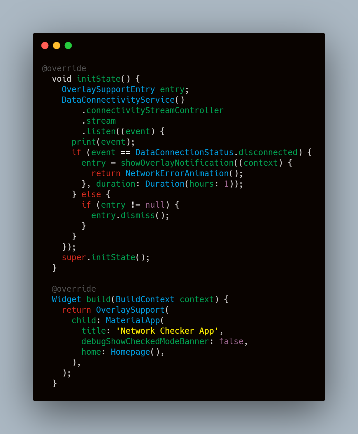 Network-Aware Flutter Application using Data Connection Checker and overlay_support | by Owumi ...