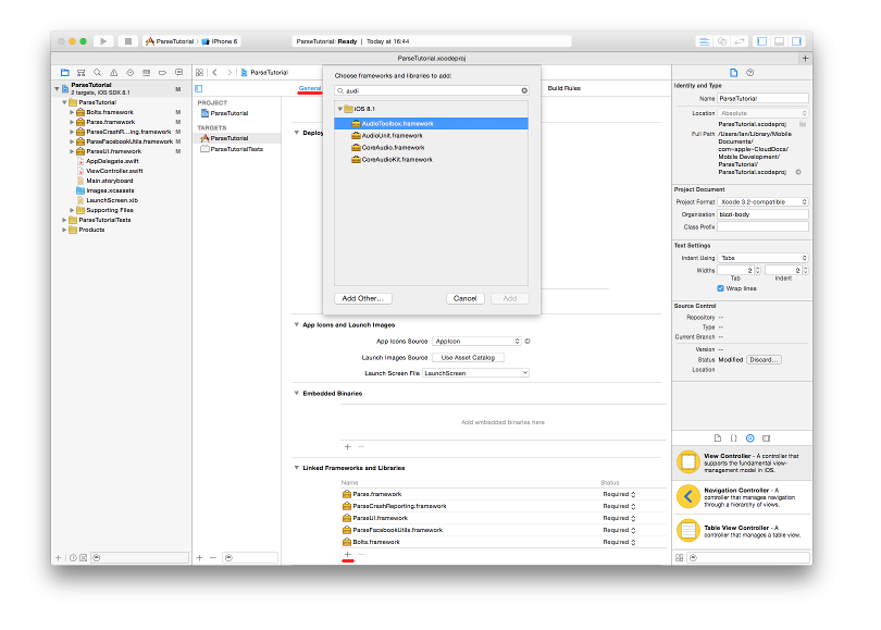 iOS + Swift 1.2 + parse.com 1.7.2 / Tutorial — set up Xcode project (Part 1 of 3) | by Bizzi ...