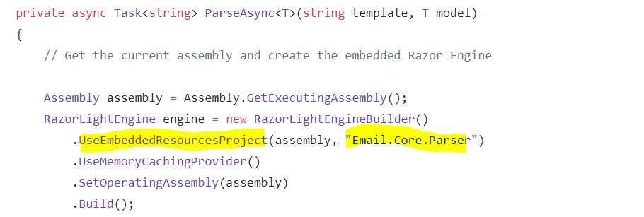 Email Sender using Razor parser for .Net core 3.1 with Razor Light 2.0.0-beta or Razor Light 1.0 ...