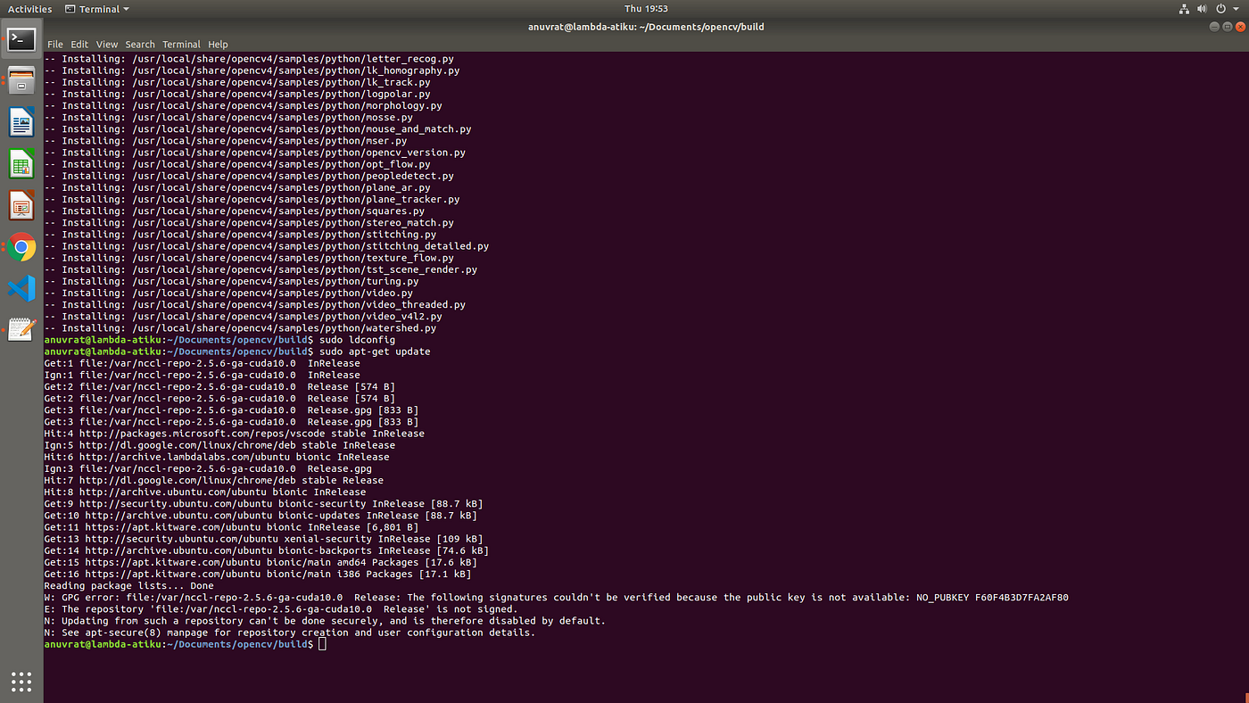 OpenCV 4.2 build from source with CUDA+Python3+BLAS+CuDNN on Lambdalabs Dual GPU server(18.04 ...