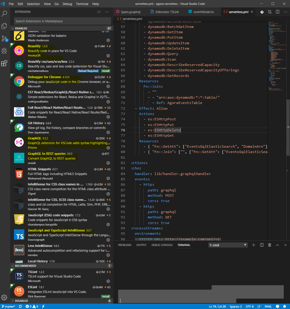 Serverless, Dynamo, GraphQL, Apollo Server, ElasticSearch, APIGateWay, Lambda, Graph(i)QL ...
