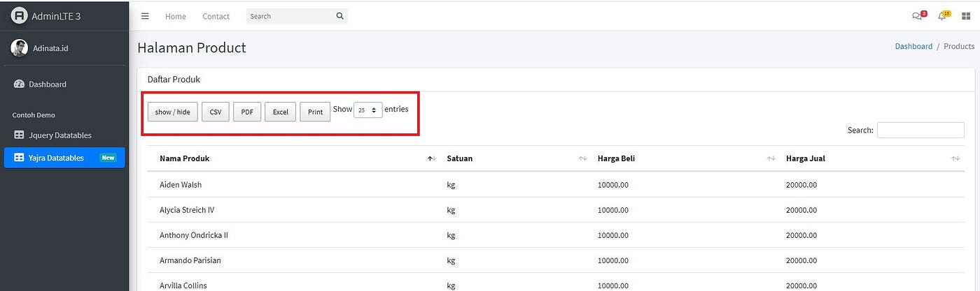 Menambahkan Tombol Export Csv Pdf Excel Print Pada Datatables Server