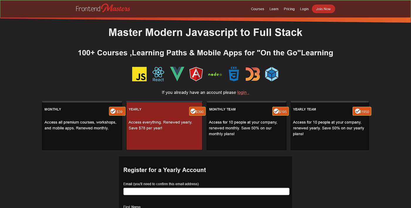 Cloning Of Frontend Masters Using Html Css And Javascript My Very First