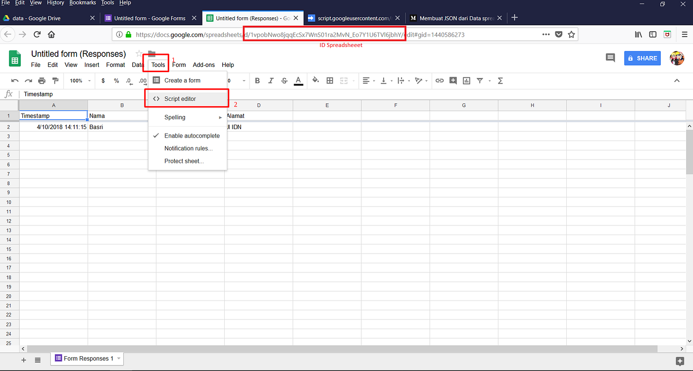 Cara Buat JSON API dari Data Google Sheets+ Aplikasi android | by Bas ...