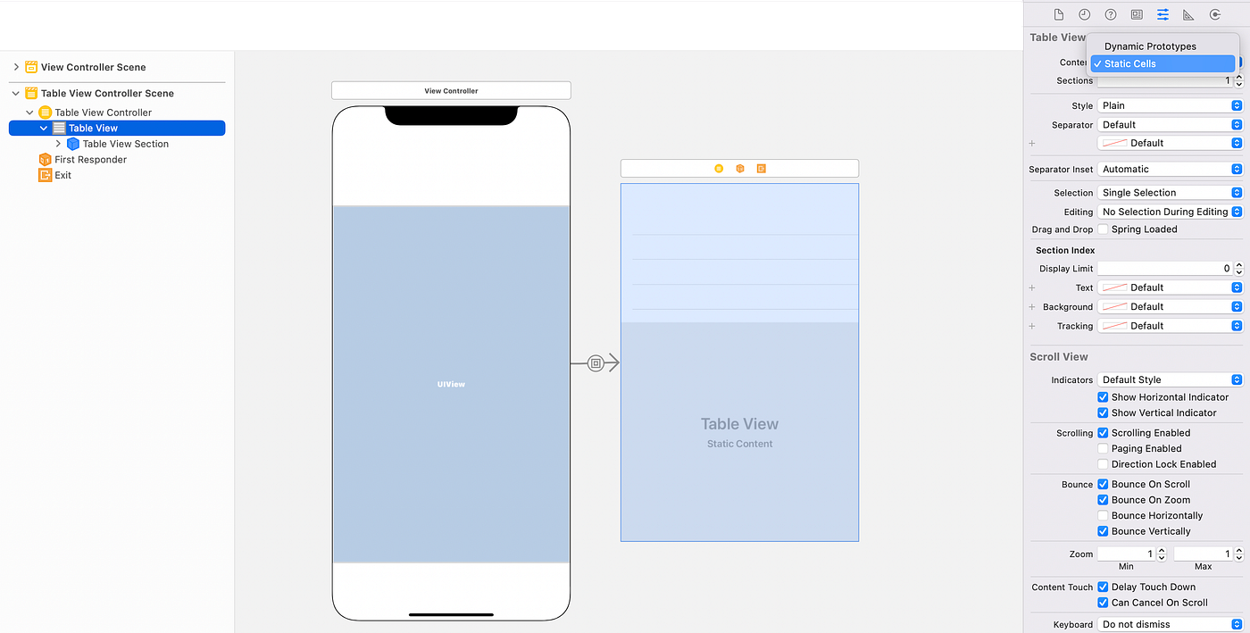 How To Build Static Cells In Table View Controller Embed To Container View — Swift 5 By Hana