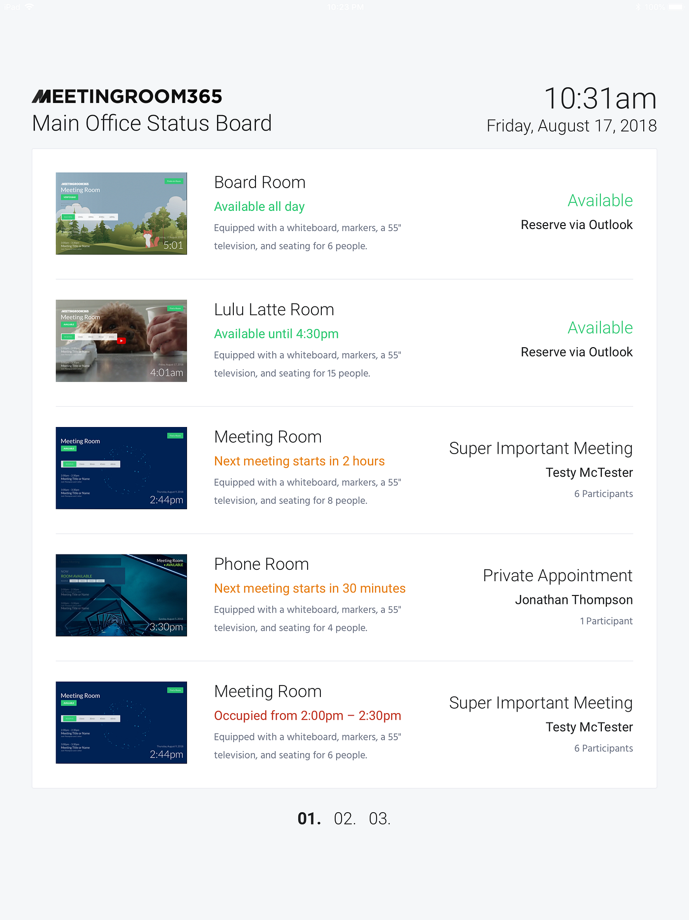 We’re Creating a Status Board (Rollup) Display for all Meeting Room 365 ...