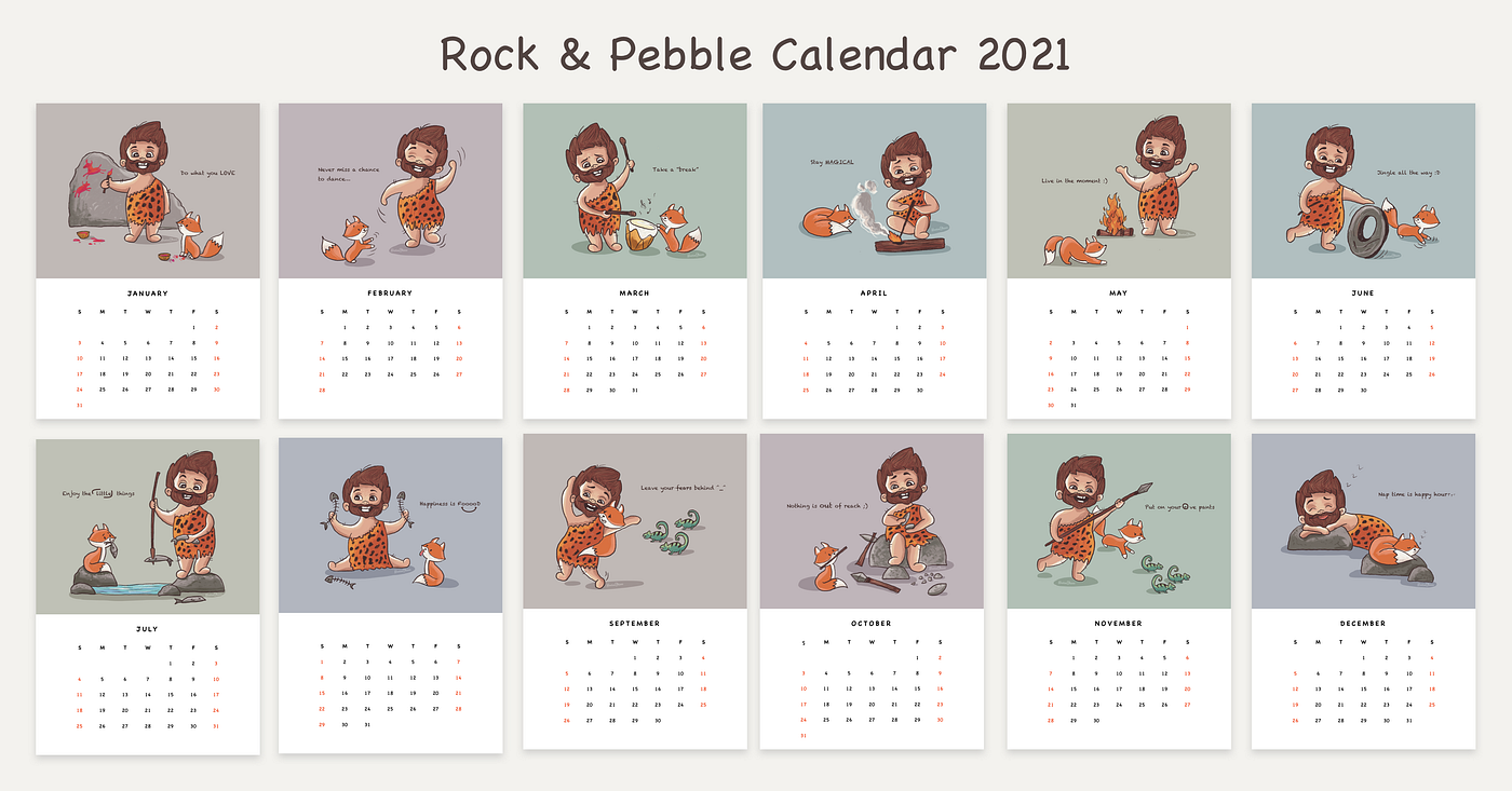 Say Hi to Rock & Pebble — a printable calendar for 2021! | by Heera ...
