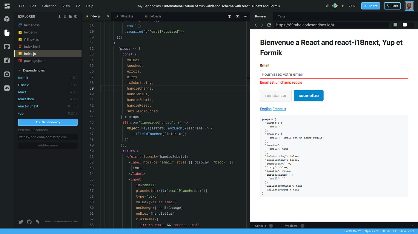 How To Internationalize A Yup Validation Schema In A React Formik And
