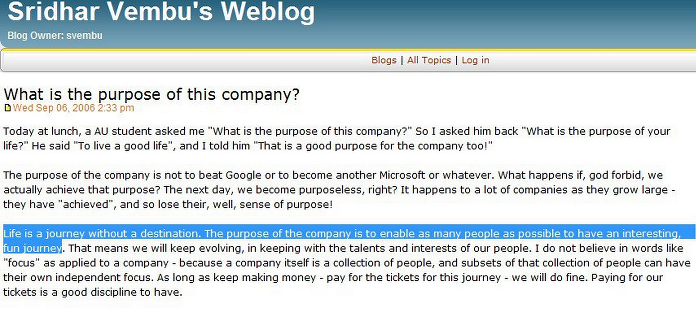 What Is Purpose Of Company Sridhar Vembu s 2006sep6 Blog By GG Zoho what-is-purpose-of-company-sridhar-vembu-s-2006sep6-blog-by-gg-zoho
