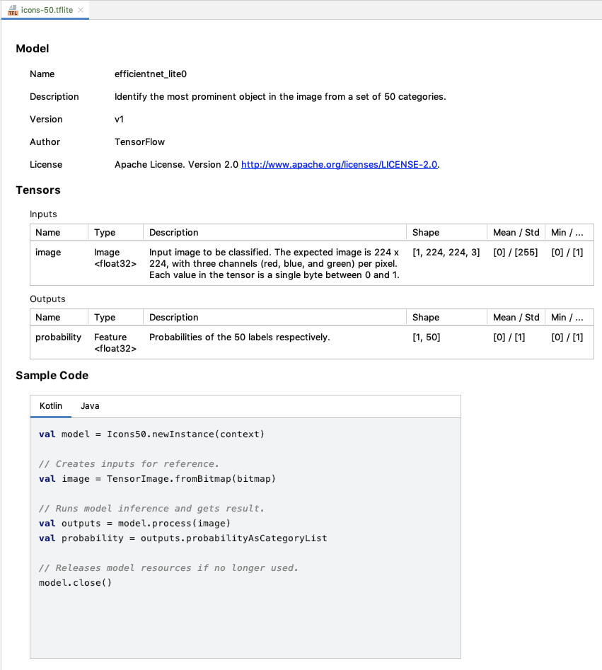 An Icon Classifier Android App. TFLite metadata, Code Gen & ML model ...