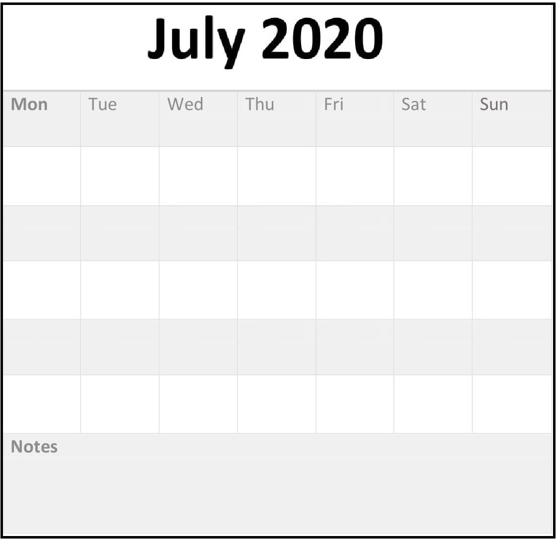 July 2020 Blank Calendar Template | by Calendartime | Medium