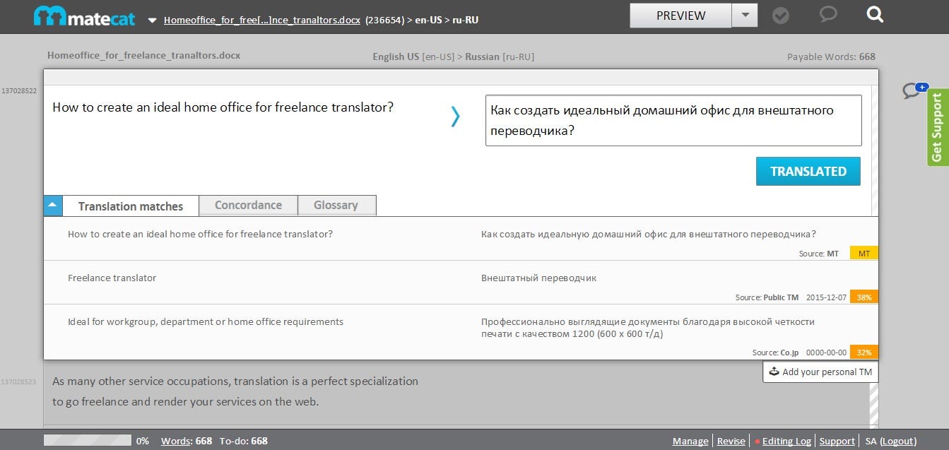 MateCAT Review: Free Online Cat Tool for Freelance Translators | by Simon Akhrameev | Medium