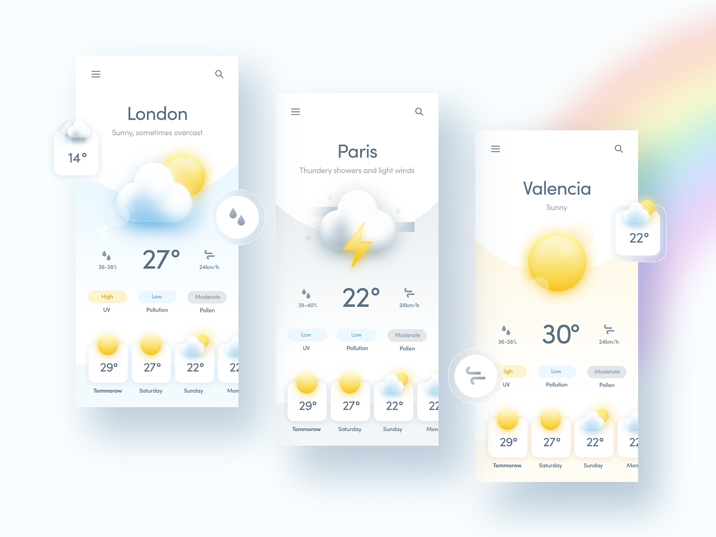 Create a weather app UI with 3D-like illustrations | by Diana Malewicz ...