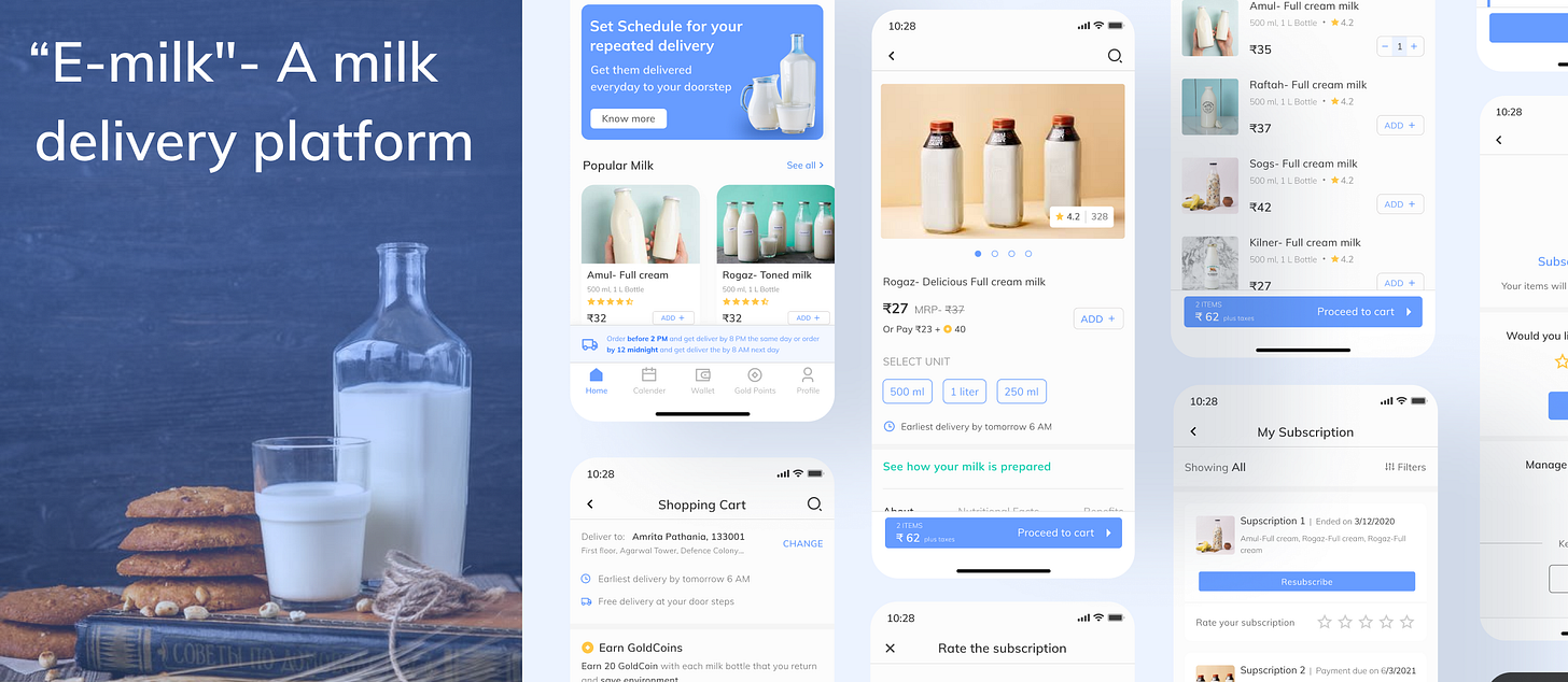 “E-milk”- a milk delivery app (UI/UX case study) | by Amrita Pathania ...