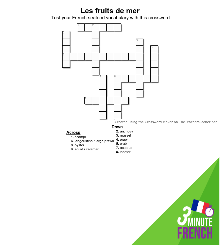 Mots croisés (French crossword) — Les fruits de mer | by Kieran Ball ...