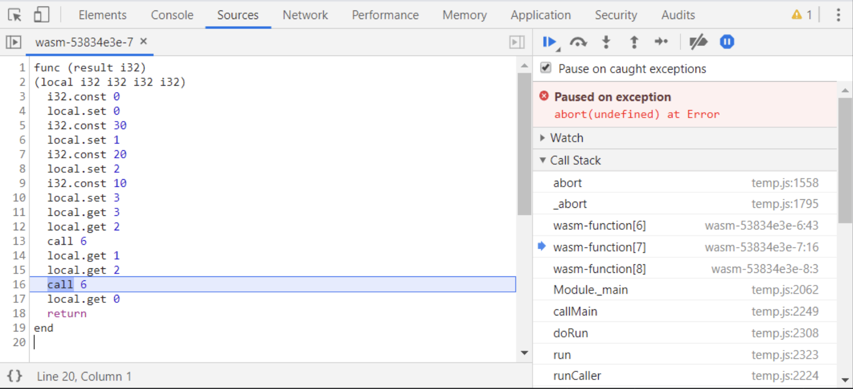 Debugging WebAssembly with Chrome Devtools