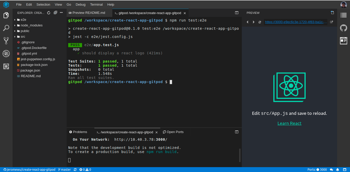 ”create-react-app” ベースのプロジェクトで Gitpod を使ってみる #JavaScript - Qiita