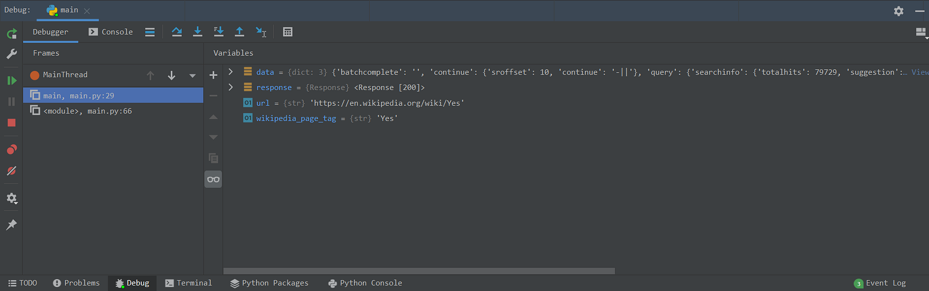 Pycharm debugger - limitedhrom