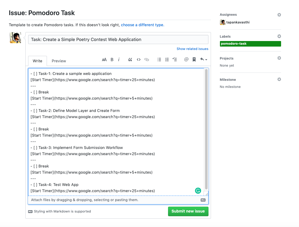 Creating Pomodoro Tracker on Github | by Tapan Avasthi | The Startup ...