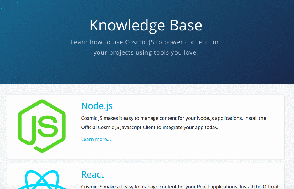 New Knowledge Base Launched on Cosmic JS | by Carson Gibbons | Cosmic | Medium