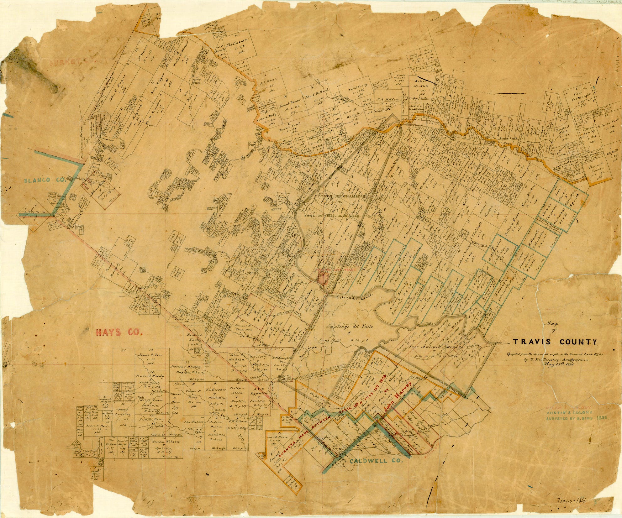 Travis County, 1861 By Wilhelm von Rosenberg | by Texas General Land ...