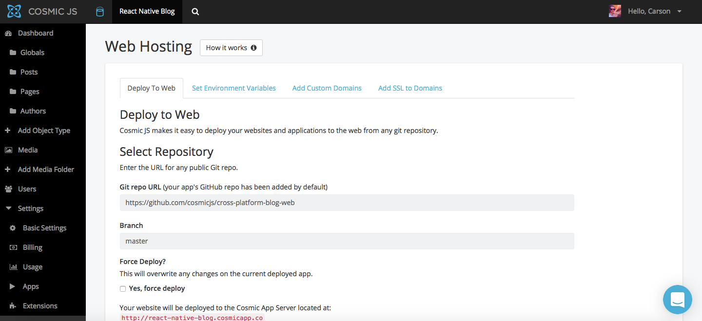 Deploy a React Native Cross-Platform Blog in 3 Steps | by Carson Gibbons | HackerNoon.com | Medium