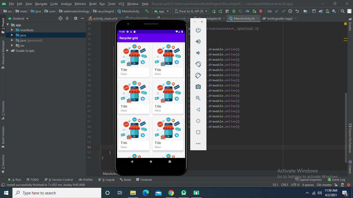RecyclerView with Grid Layout in Kotlin | by Pasindu Laksara | Adelmo Technology | Medium
