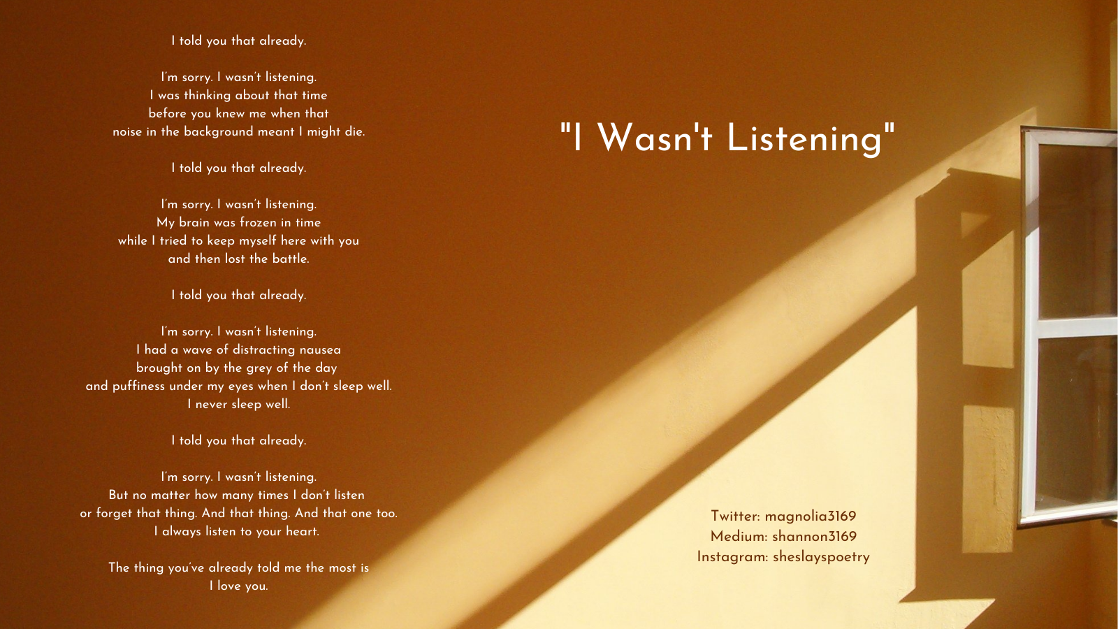“I Wasn’t Listening”. A poem | by Magnolia | Medium