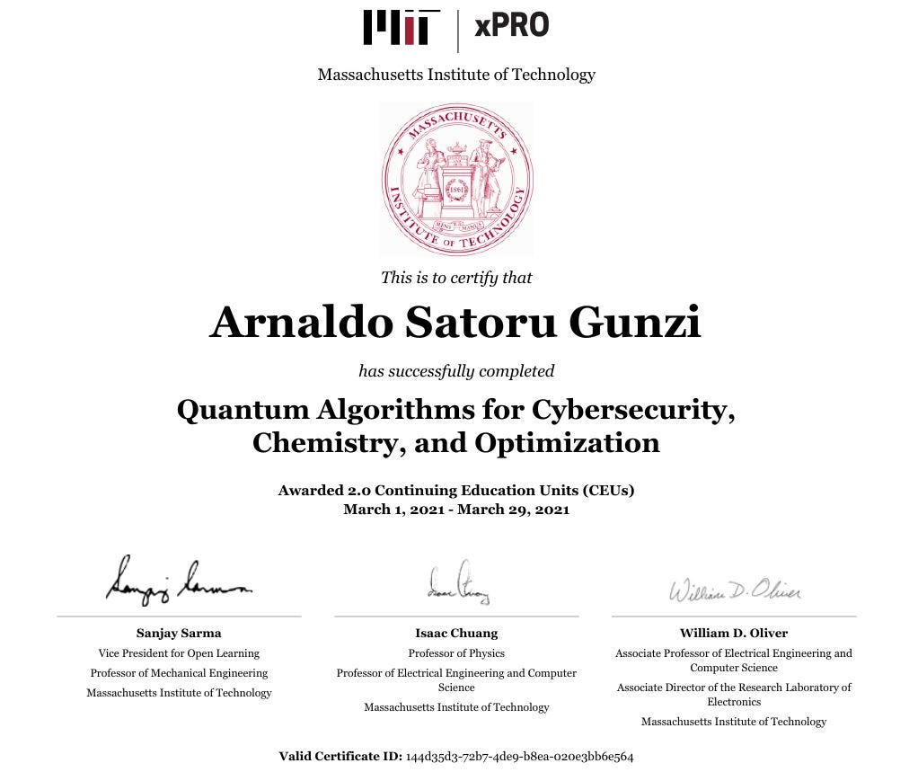 Review MIT xPRO: Quantum Algorithms for Cybersecurity, Chemistry, and ...