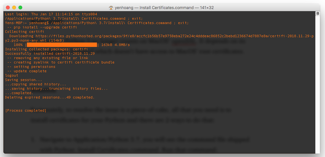 Resolve issue “[SSL: CERTIFICATE_VERIFY_FAILED] ” when trying to open ...