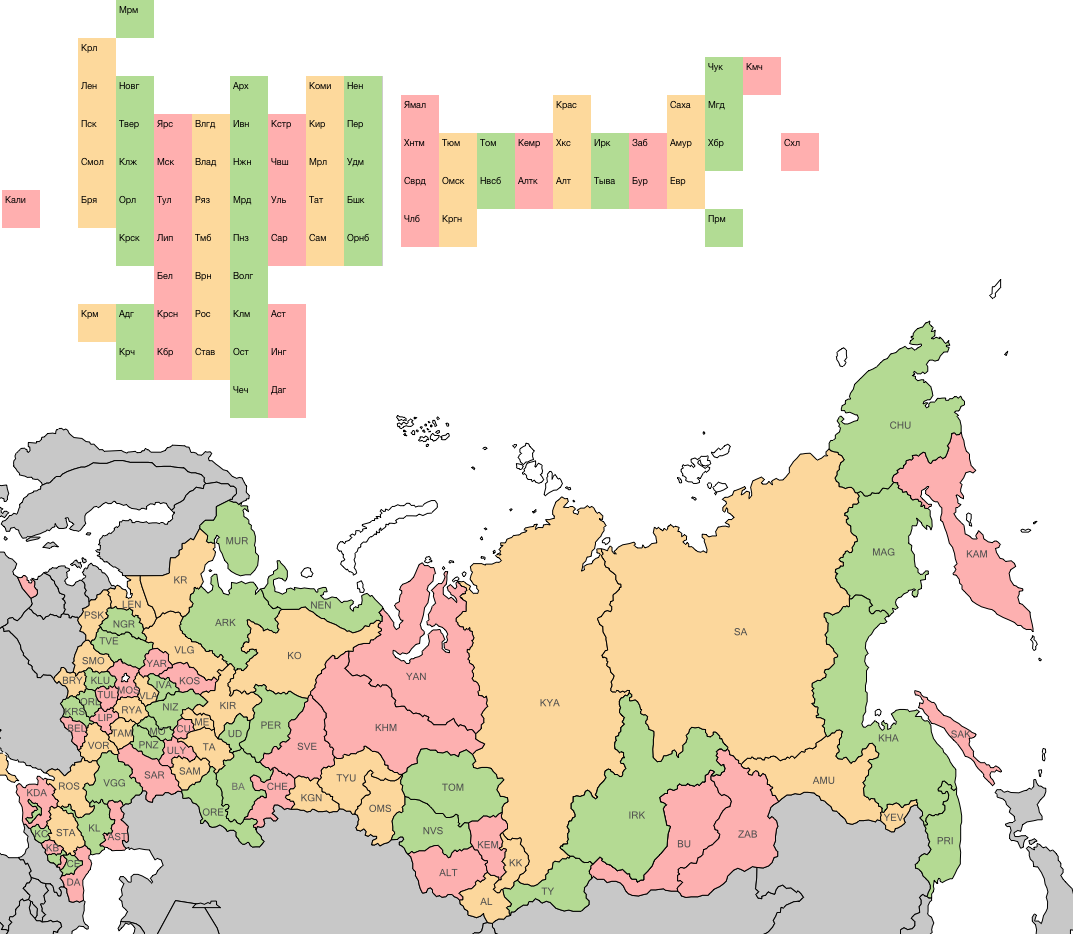 The step-by-step story of making a tile grid map of Russia | by Ivan ...