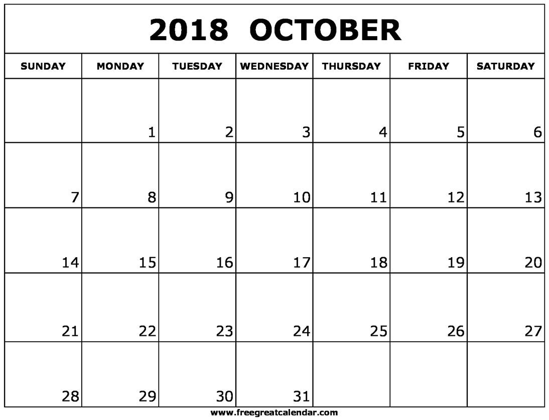 Blank October 2018 Calendar Printable | by Gloria Wilson | Medium
