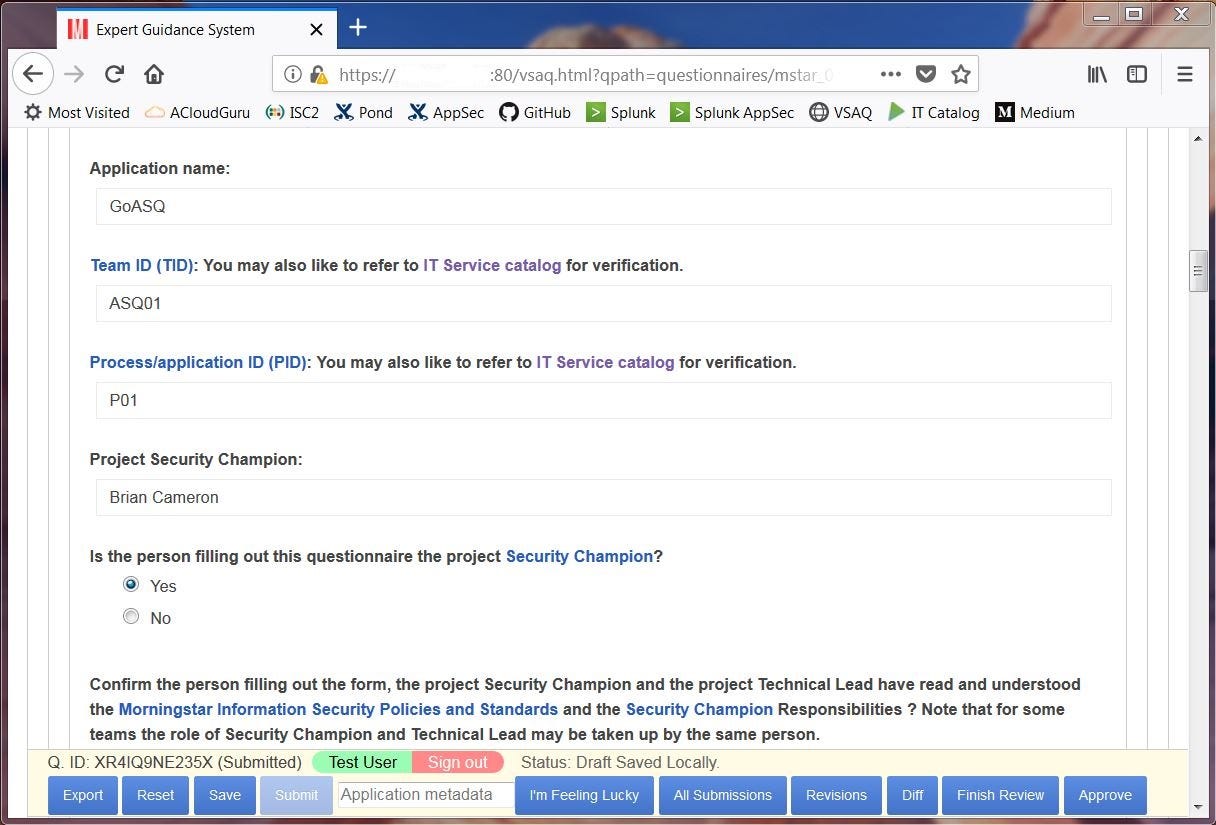 GoASQ, the Morningstar Application Security Questionnaire Framework ...