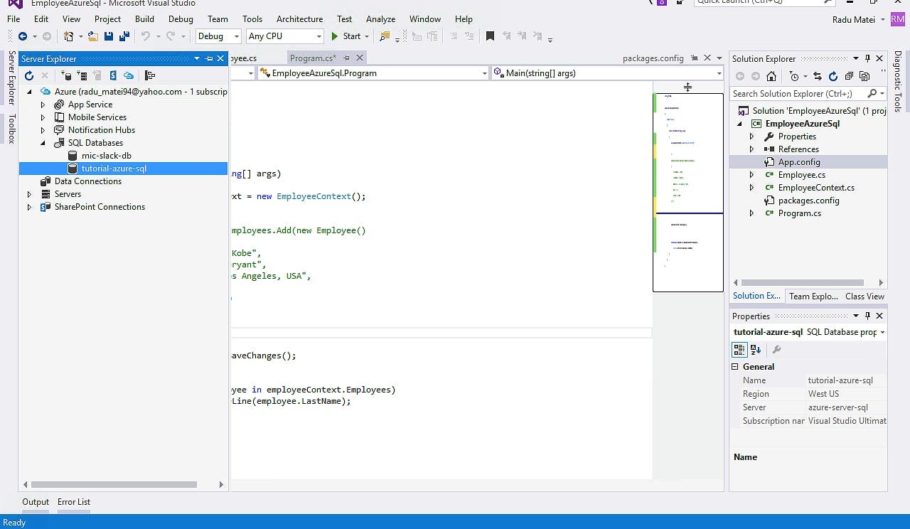 Azure SQL + Entity Framework in a Console Application | by Radu Matei ...